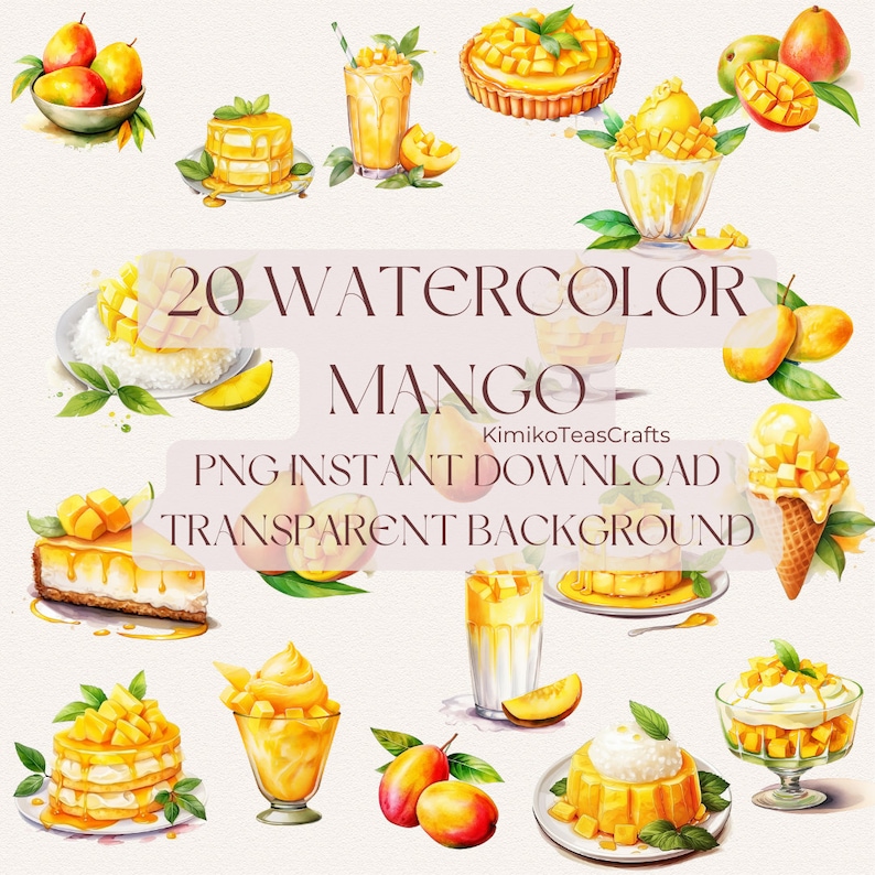 Mango Watercolor Desserts Drinks Sweets Clipart Digital Download PNG - Etsy