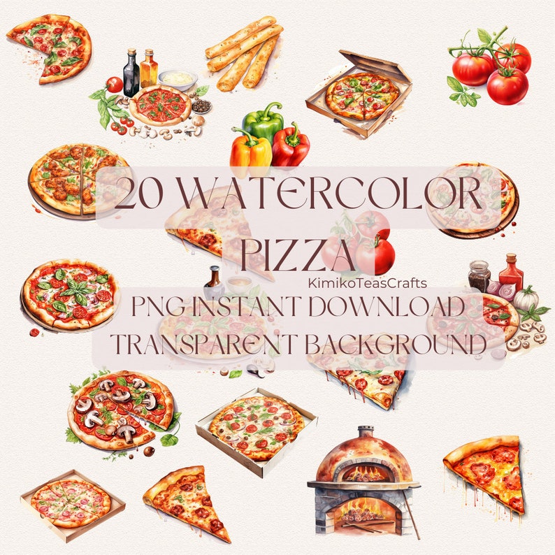 Watercolor Pizza PNG Clip Art Clipart Transparent Background Commercial ...