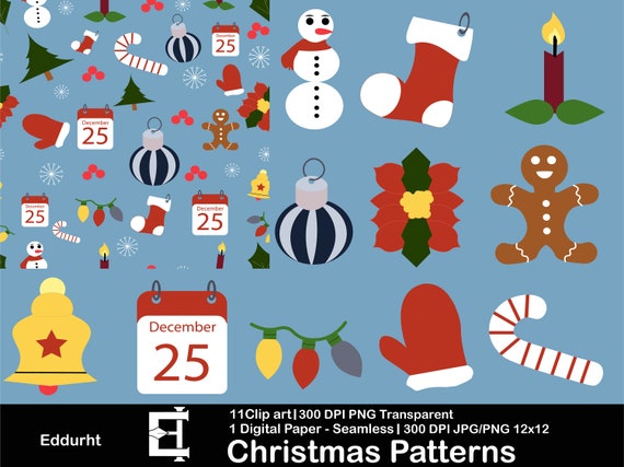 Clip Art Christmas Patterns Seamless Christmas Patterns - Etsy