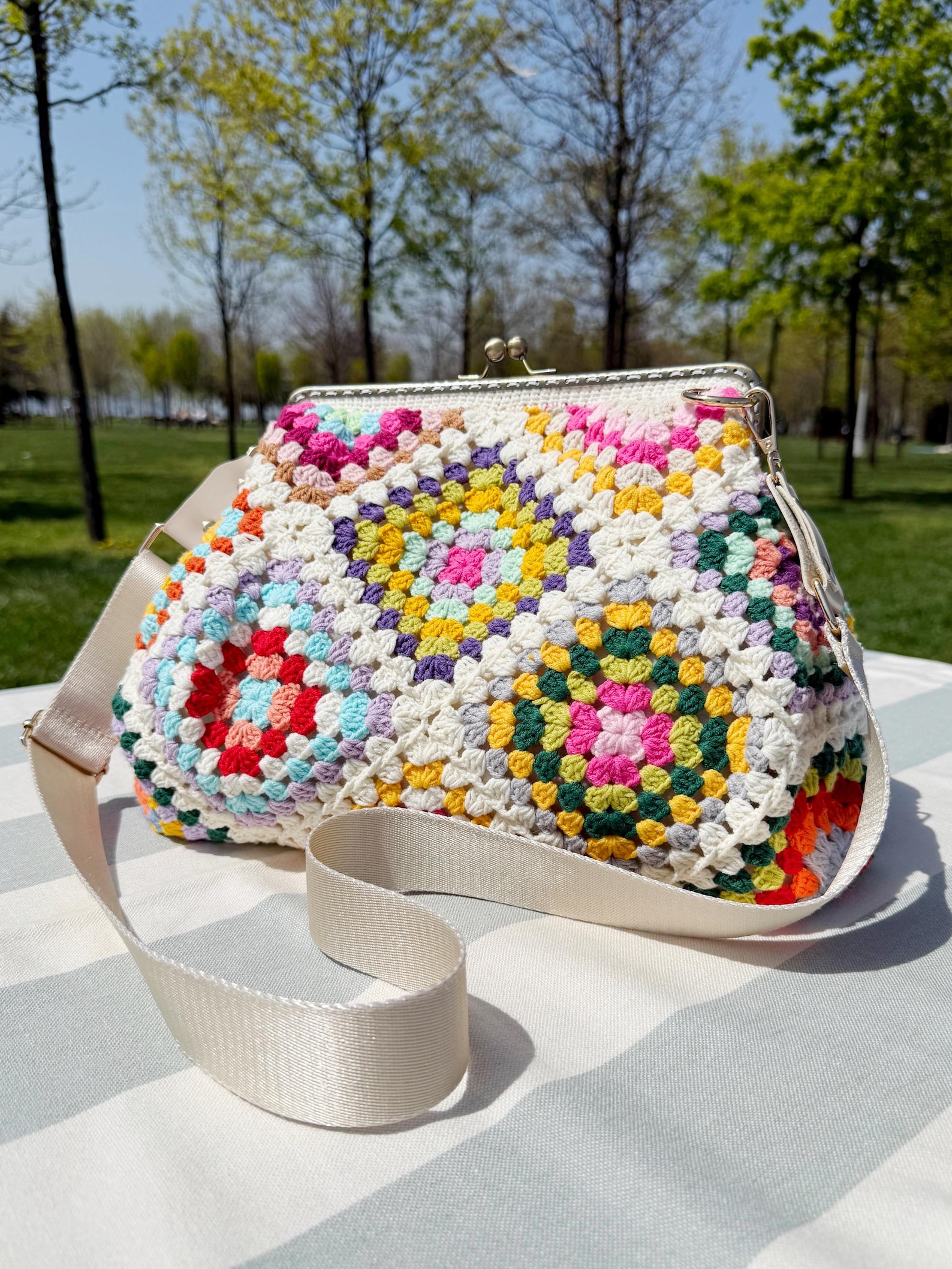 Granny Bag Crochet Purse Boho Tote Retro Style Colorful Handbag ...