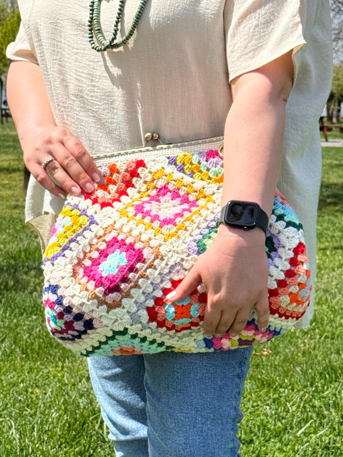 Granny Bag Crochet Purse Boho Tote Retro Style Colorful Handbag ...