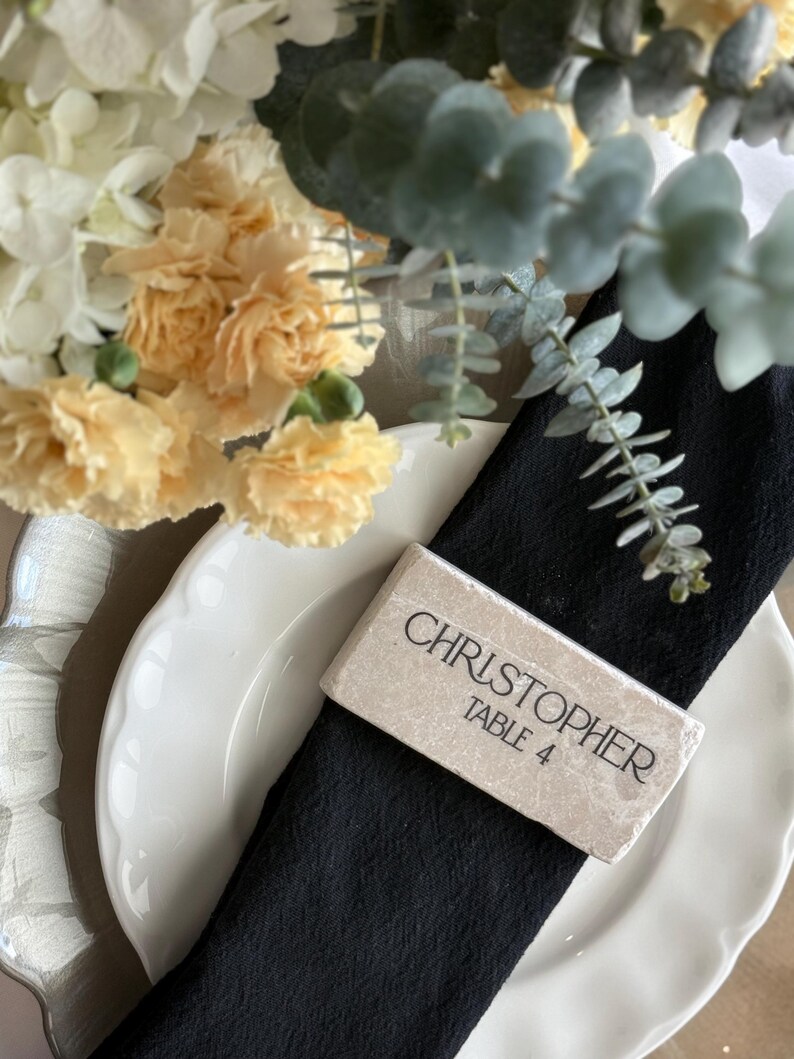 Travertine Stone Place Card | Acrylic Wedding Place Name | Matte Finish ...