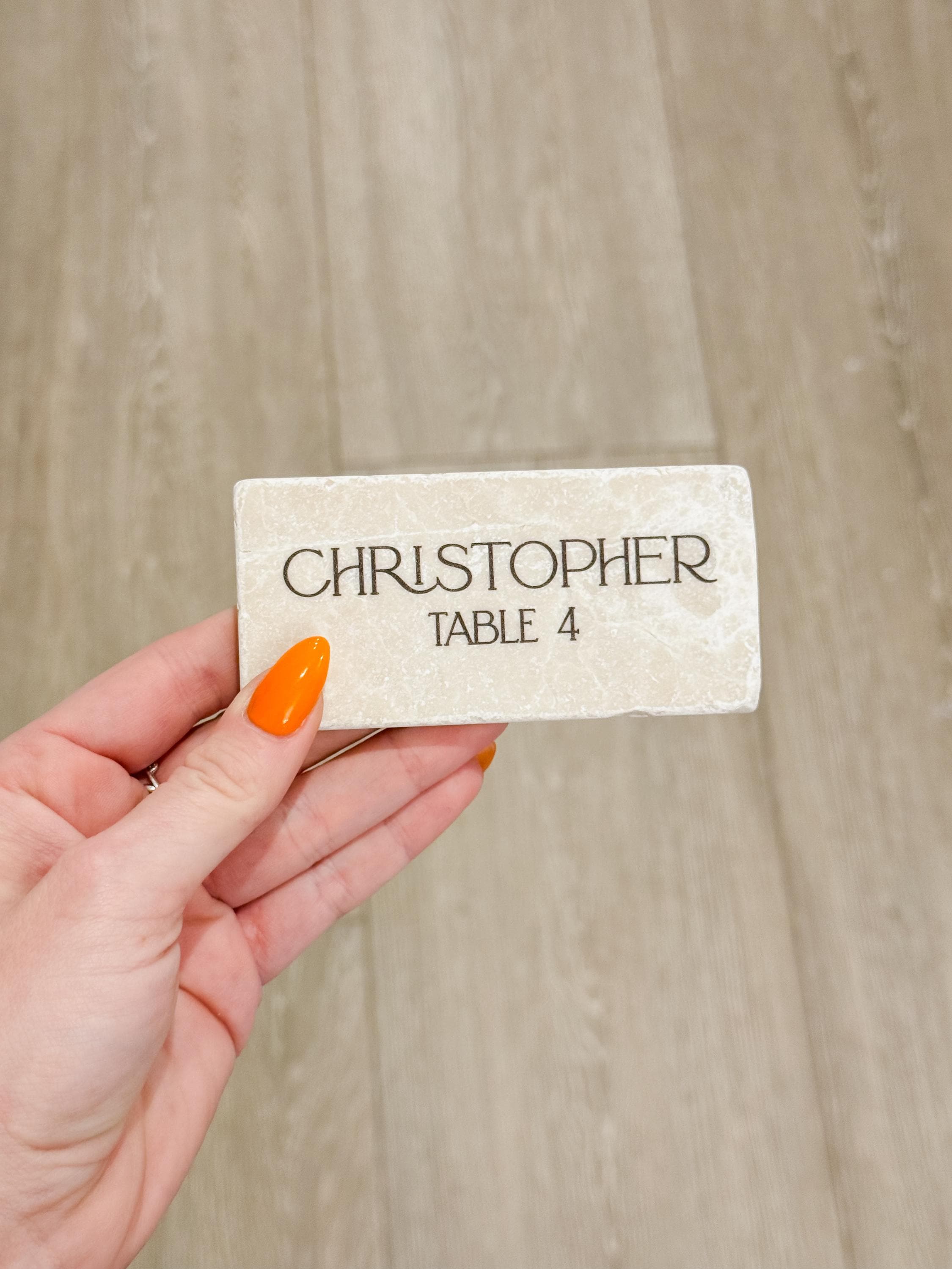 Travertine Stone Place Card | Acrylic Wedding Place Name | Matte Finish ...