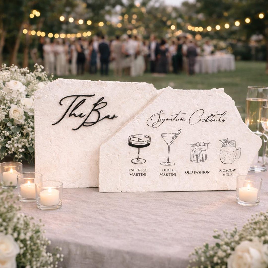 3D Marble Stone Bar Sign: Unique Wedding Drink Menu | the Bar ...