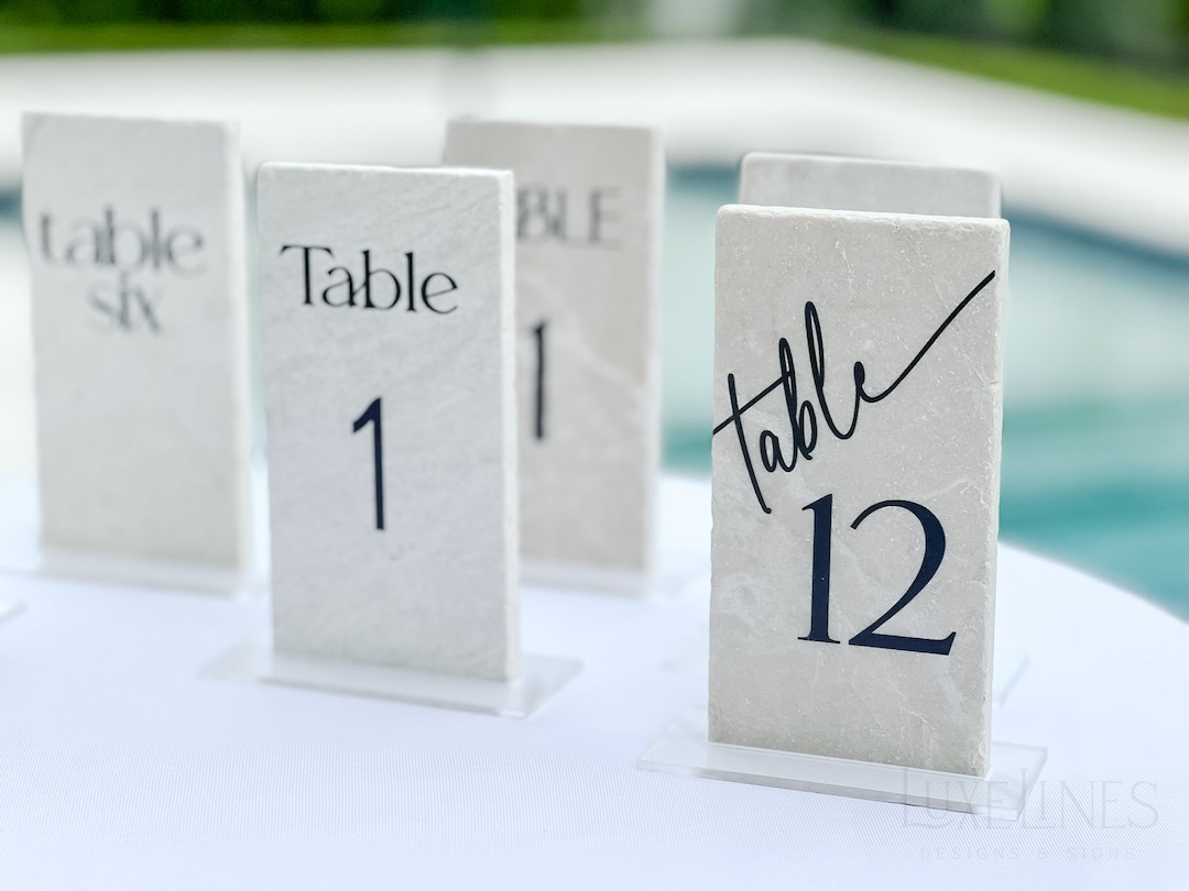 Marble Stone Table Numbers | Wedding Unique Signage | Custom Layered ...
