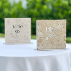 Marble Stone Table Numbers Wedding Unique Signage Custom Layered Decor ...