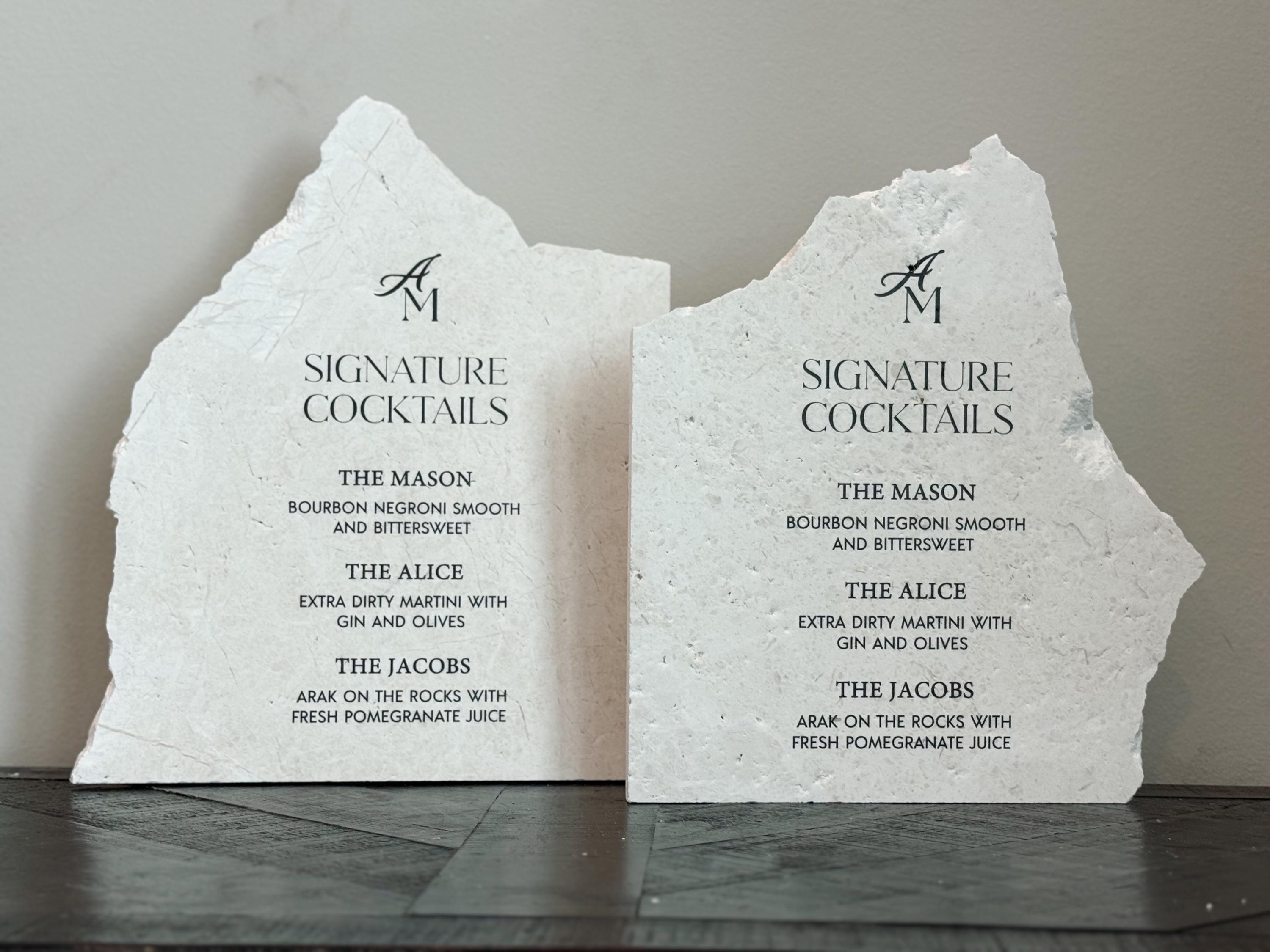 Marble Stone Bar Sign | Wedding Unique Signage | Menu Sign | Drink Sign ...