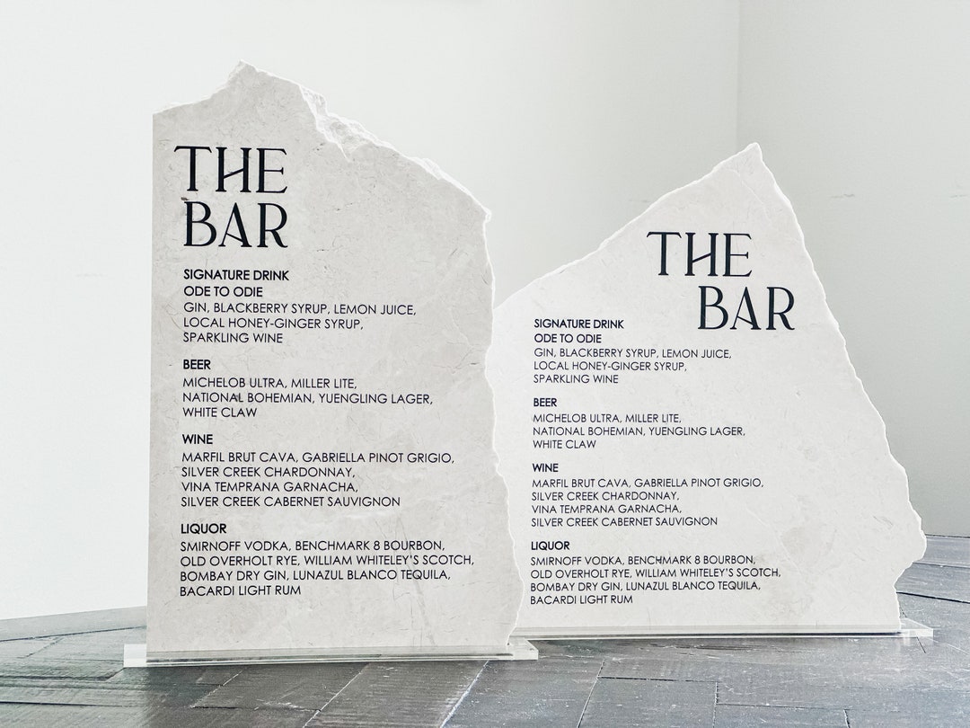 Marble Stone Bar Sign | Wedding Unique Signage | Menu Sign, Drink Sign ...