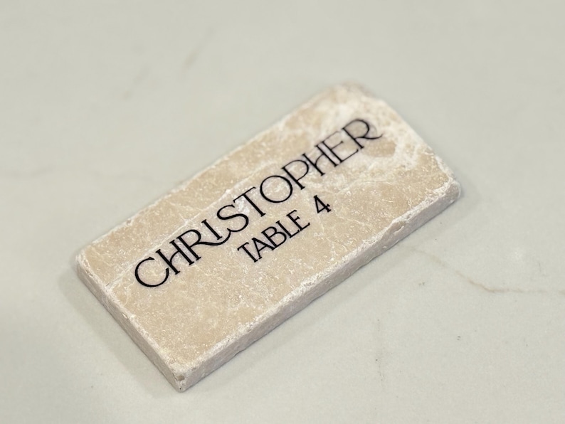 Travertine Stone Place Card | Acrylic Wedding Place Name | Matte Finish ...