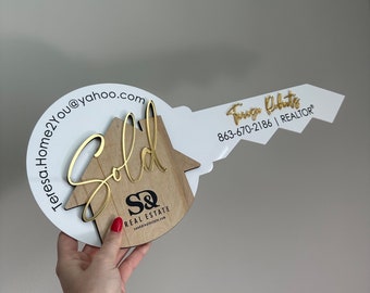 Personalized Realtor Key Closing Realty House Sold Acrylic and Wood ...