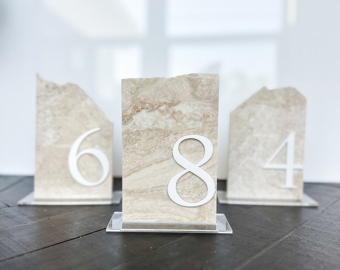 3D Marble Stone Table Numbers Wedding Unique Signage Custom Layered ...