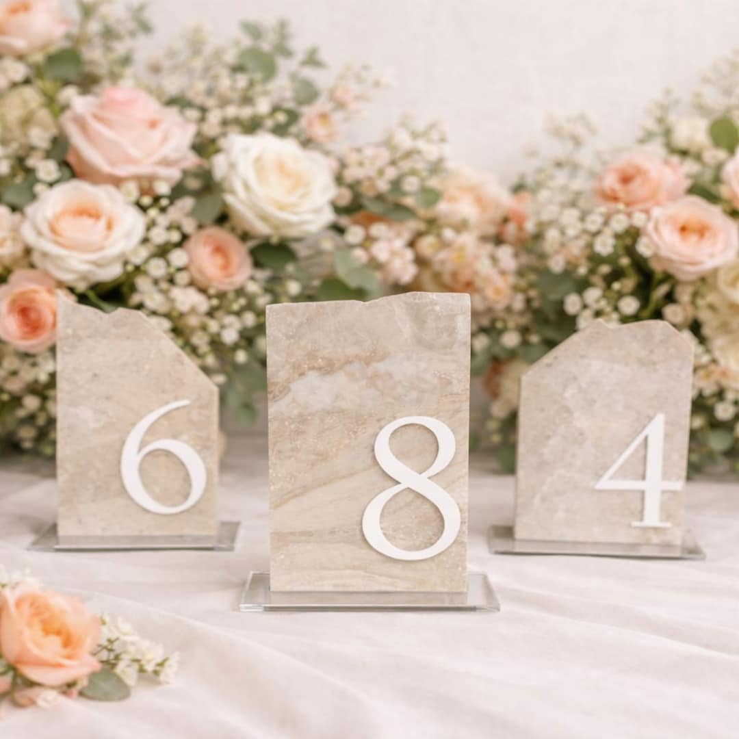 3D Marble Stone Table Numbers | Wedding Unique Signage | Custom Layered ...