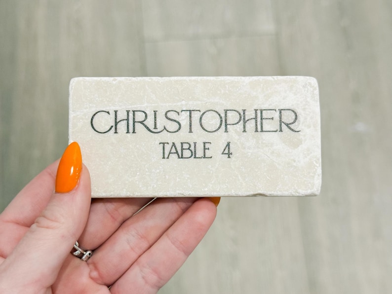 Travertine Stone Place Card | Acrylic Wedding Place Name | Matte Finish ...