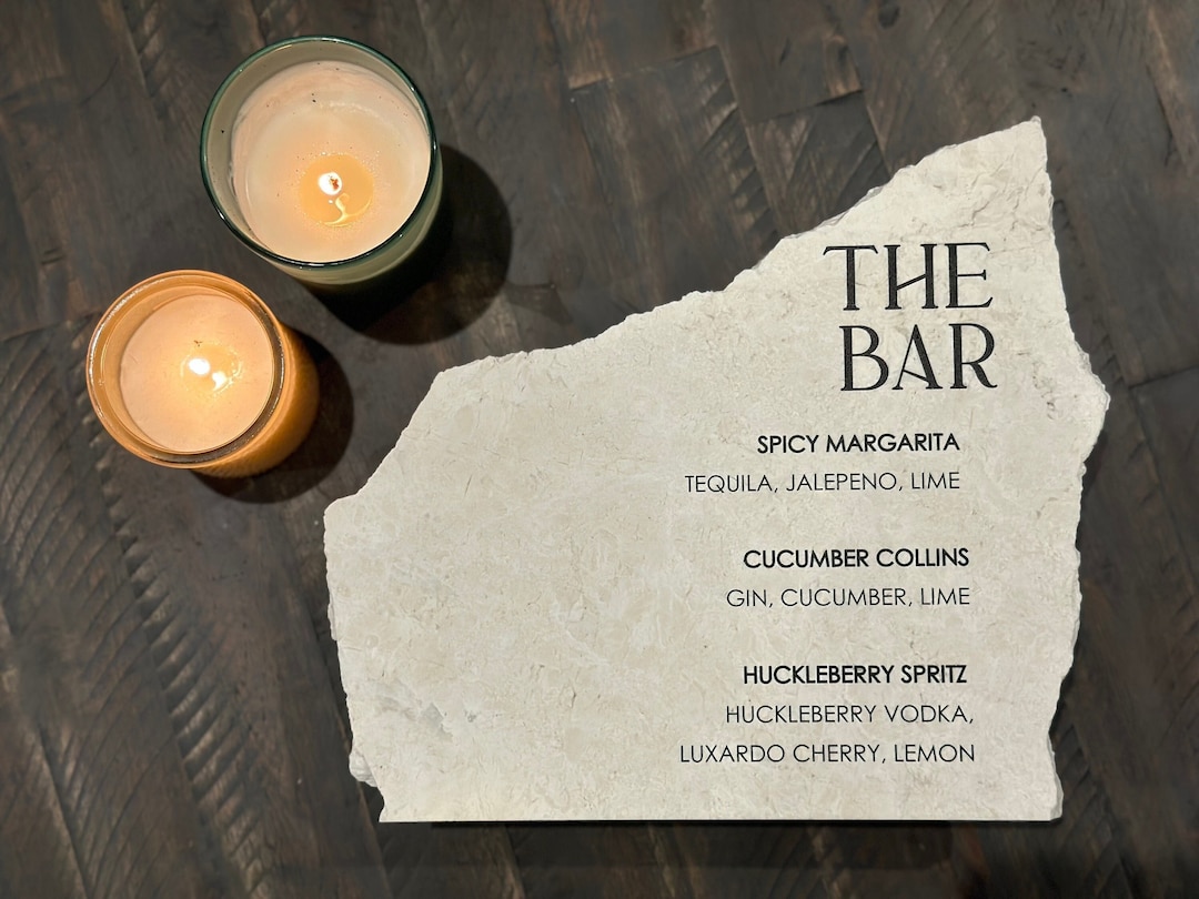 Marble Stone Bar Sign Wedding Unique Signage Menu Sign, Drink Sign, Bar ...