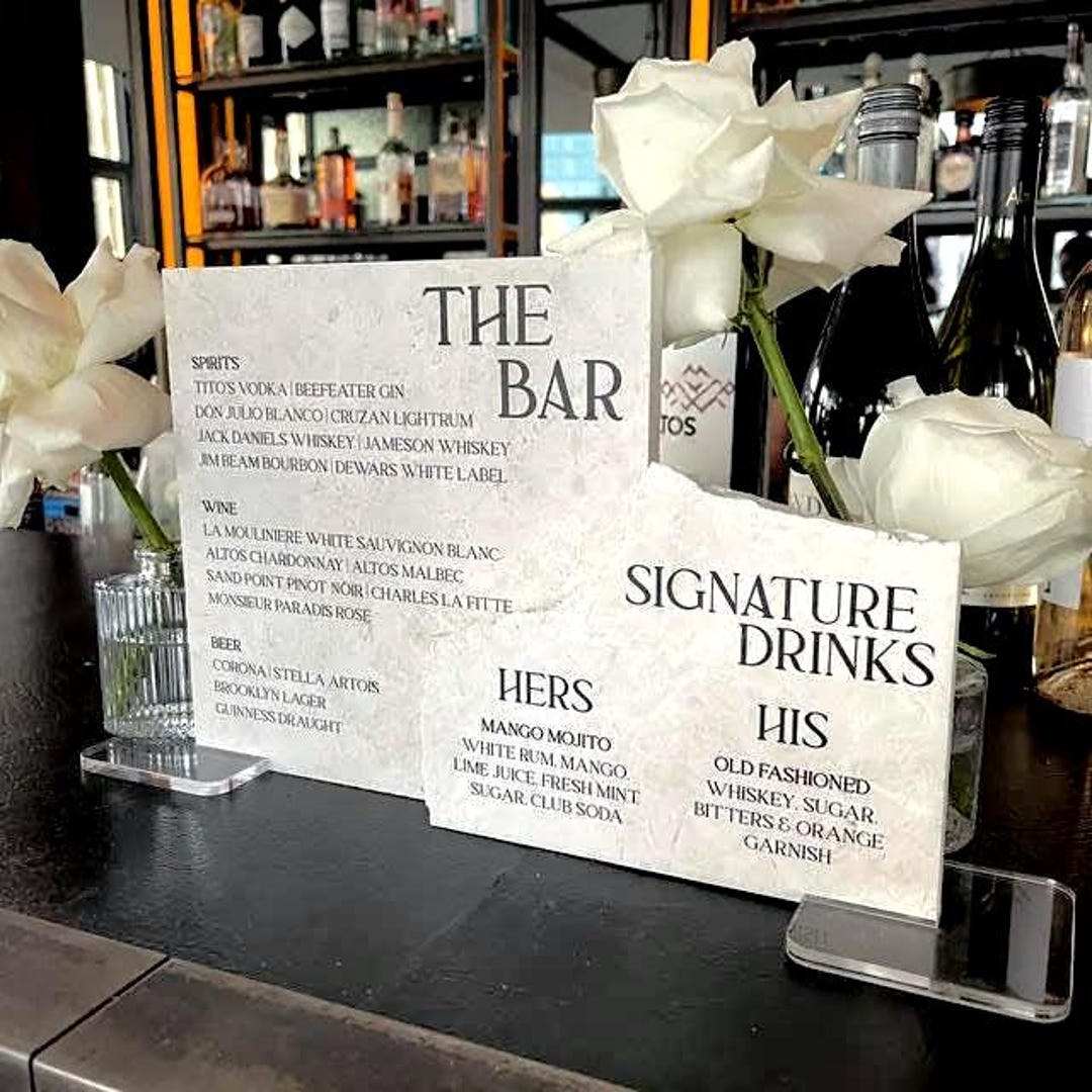 Marble Stone Bar Sign | Wedding Unique Signage | Menu Sign | Drink Sign ...