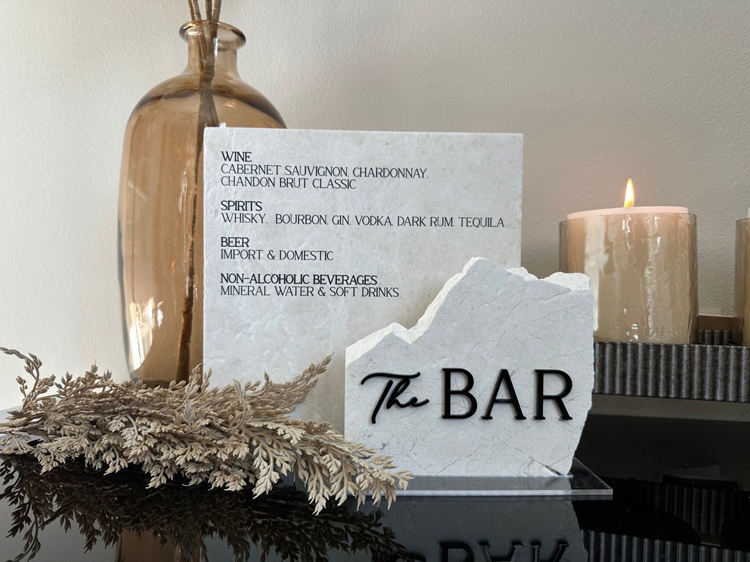 Marble Stone Bar Sign | Wedding Unique Signage | Menu Sign | Drink Sign ...