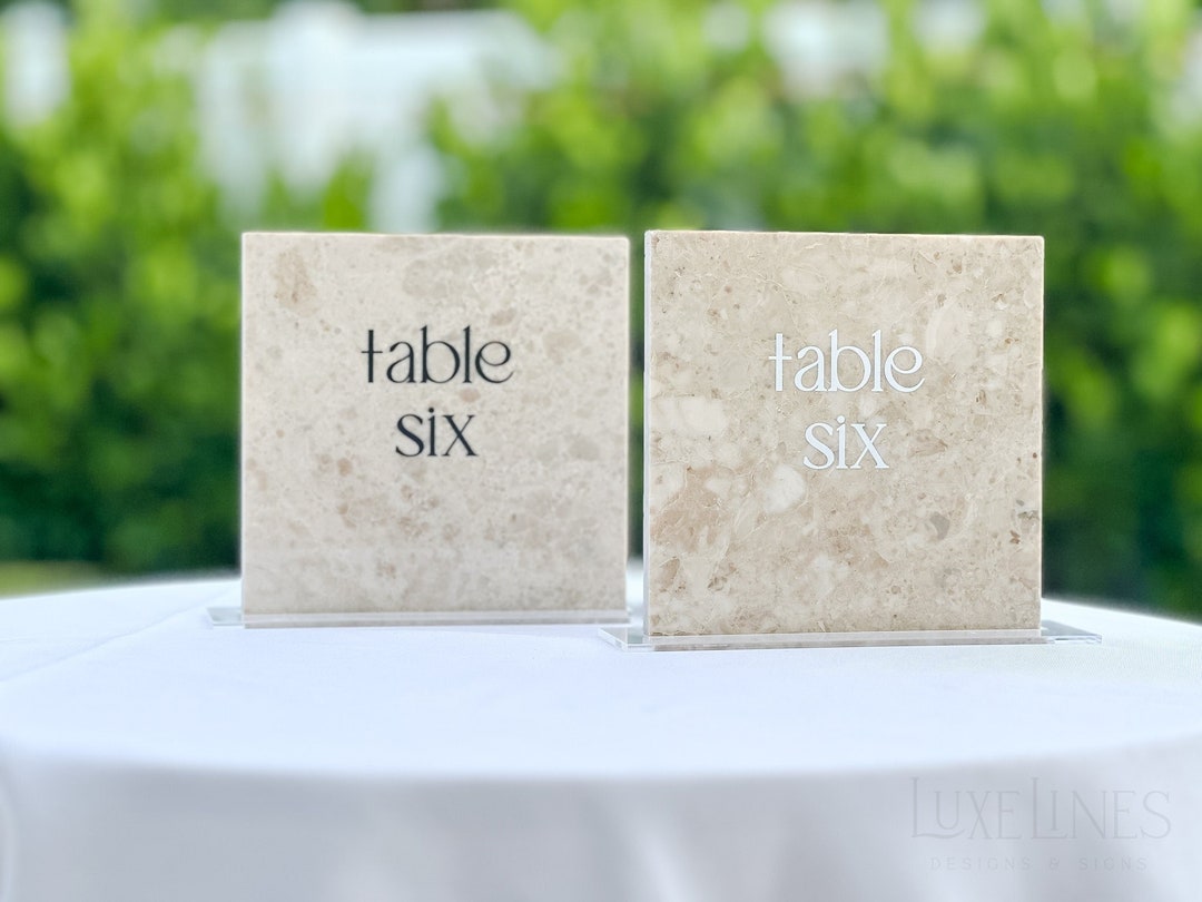 Marble Stone Table Numbers Wedding Unique Signage Custom Layered Decor ...