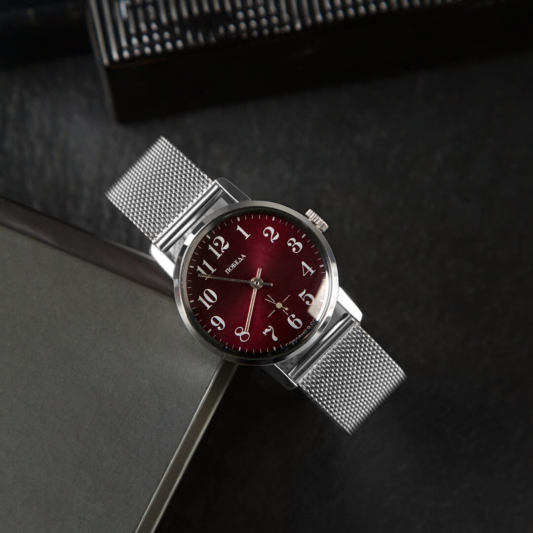 Vintage Red 1980s Unisex Wrist Watch, Mechanical Watch, Gift for Men ...