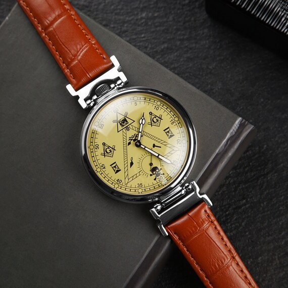 Masonic vintage Mens wrist watch Molnija, Gift for me… - Gem