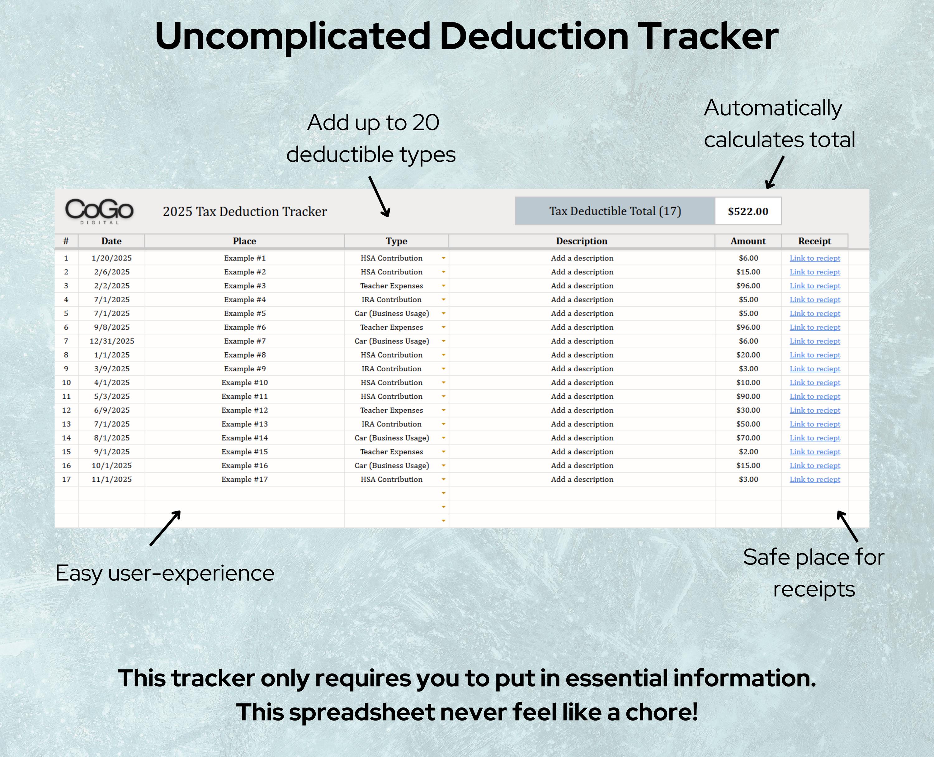 Tax Deduction Tracker | 2025 Spreadsheet Tax Write off | Small Business ...