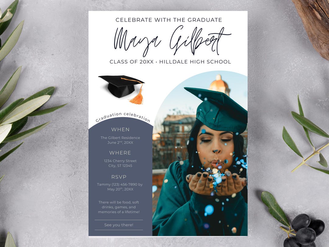 Digital Graduation Invitation, 5x7, Social Media, Evites, Grad Party ...