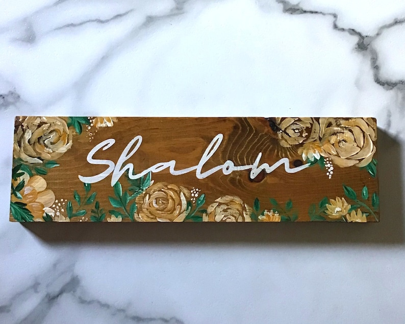 Shalom Hand Painted Floral Wood Sign-hebrew Word for Peace, Judaeo ...