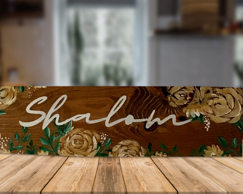Shalom Hand Painted Floral Wood Sign-hebrew Word for Peace, Judaeo ...