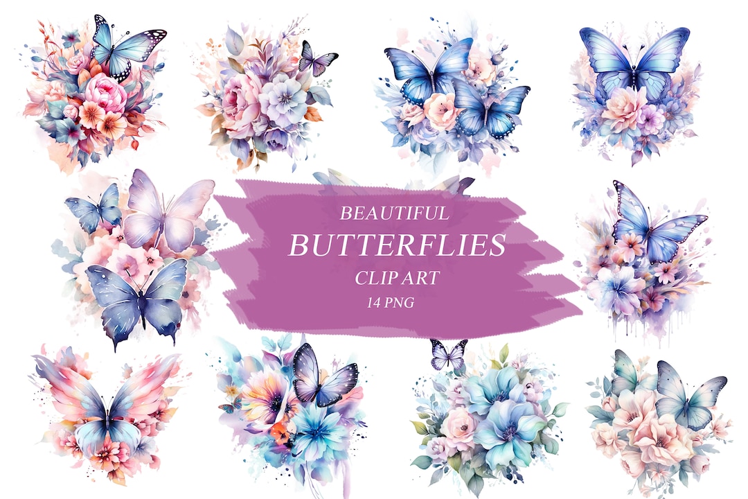 Watercolor Butterflies and Flowers Clipart Set / Butterfly PNG ...