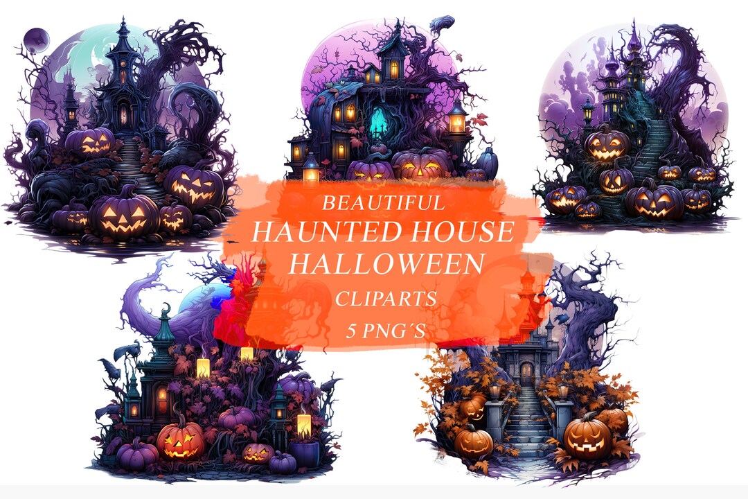 Halloween Clipart Set / Spooky Haunted House Clipart With - Etsy