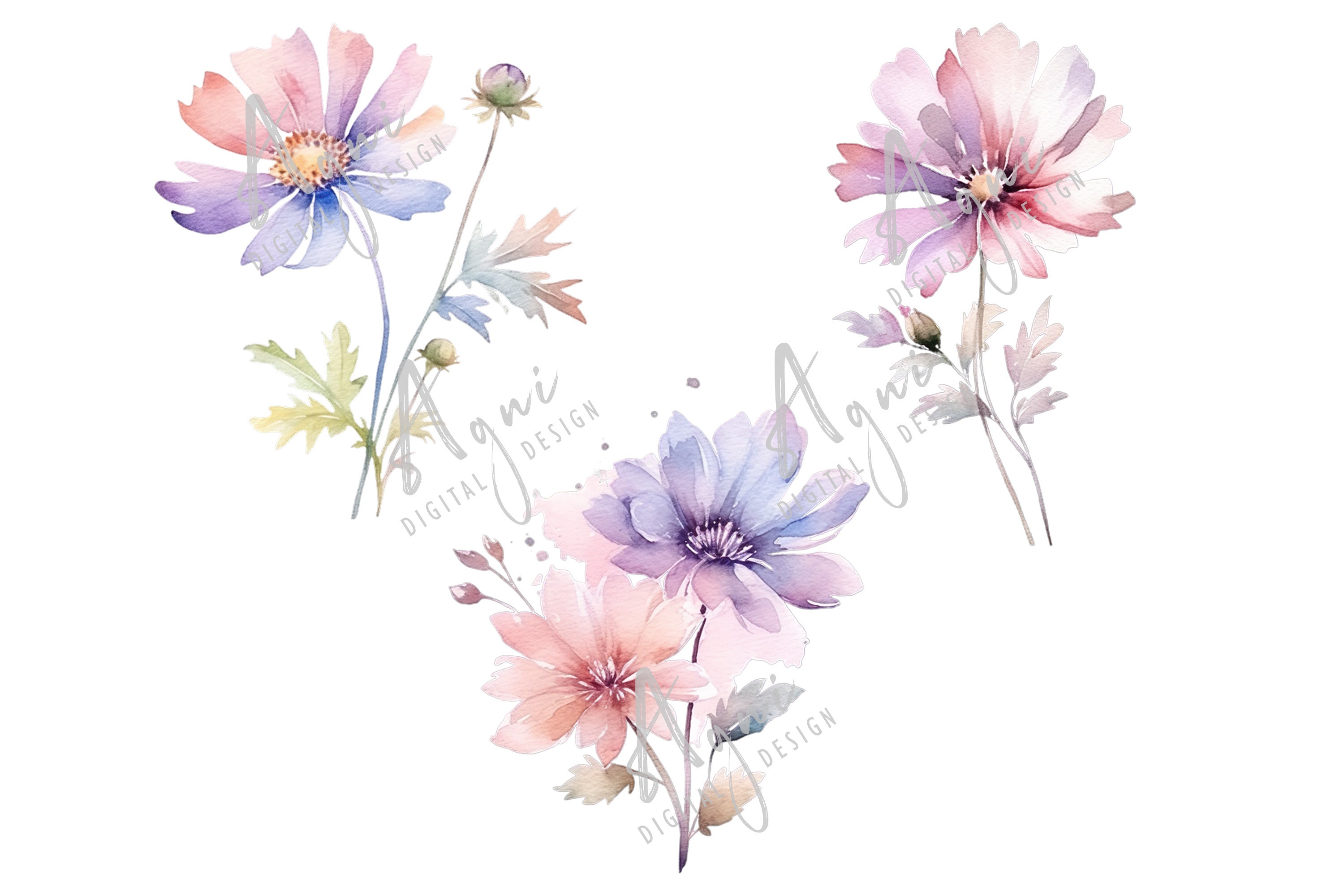 Watercolor Flowers Clipart Set / Watercolor Flowers / PNG / - Etsy