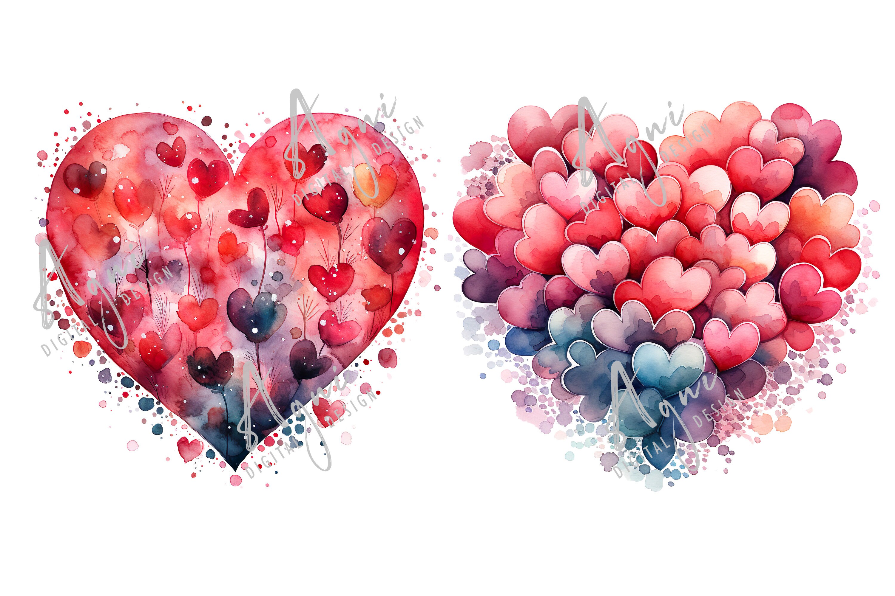 Watercolor Hearts Clipart Set / Heart PNG / for Valentine's Day ...