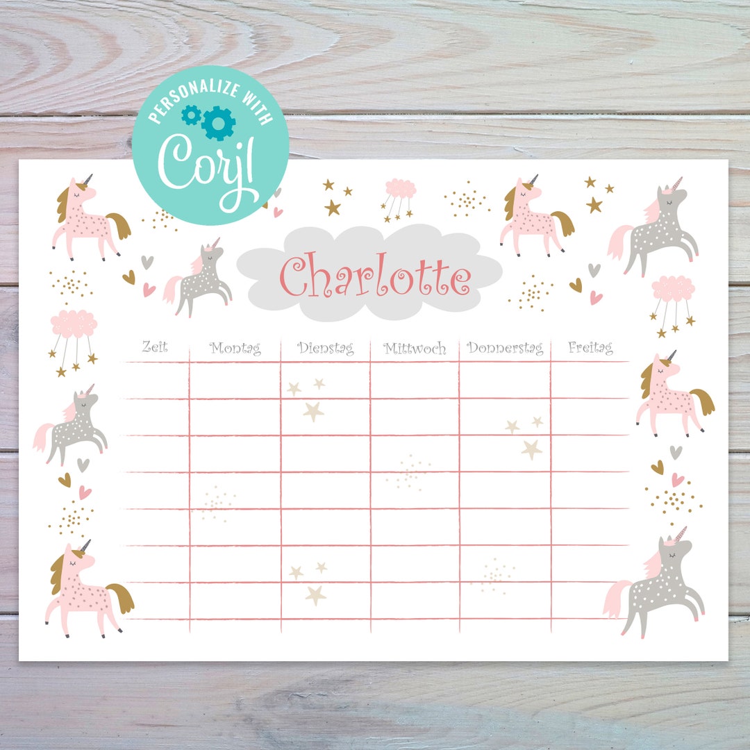 Timetable Girls Personalized / With Corjl / School Enrollment Gift ...