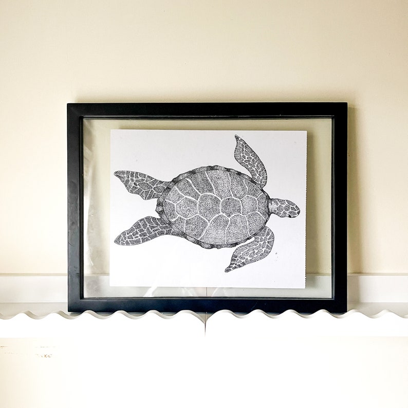 Pointillism Turtle Ink Drawing Print Black and White - Etsy