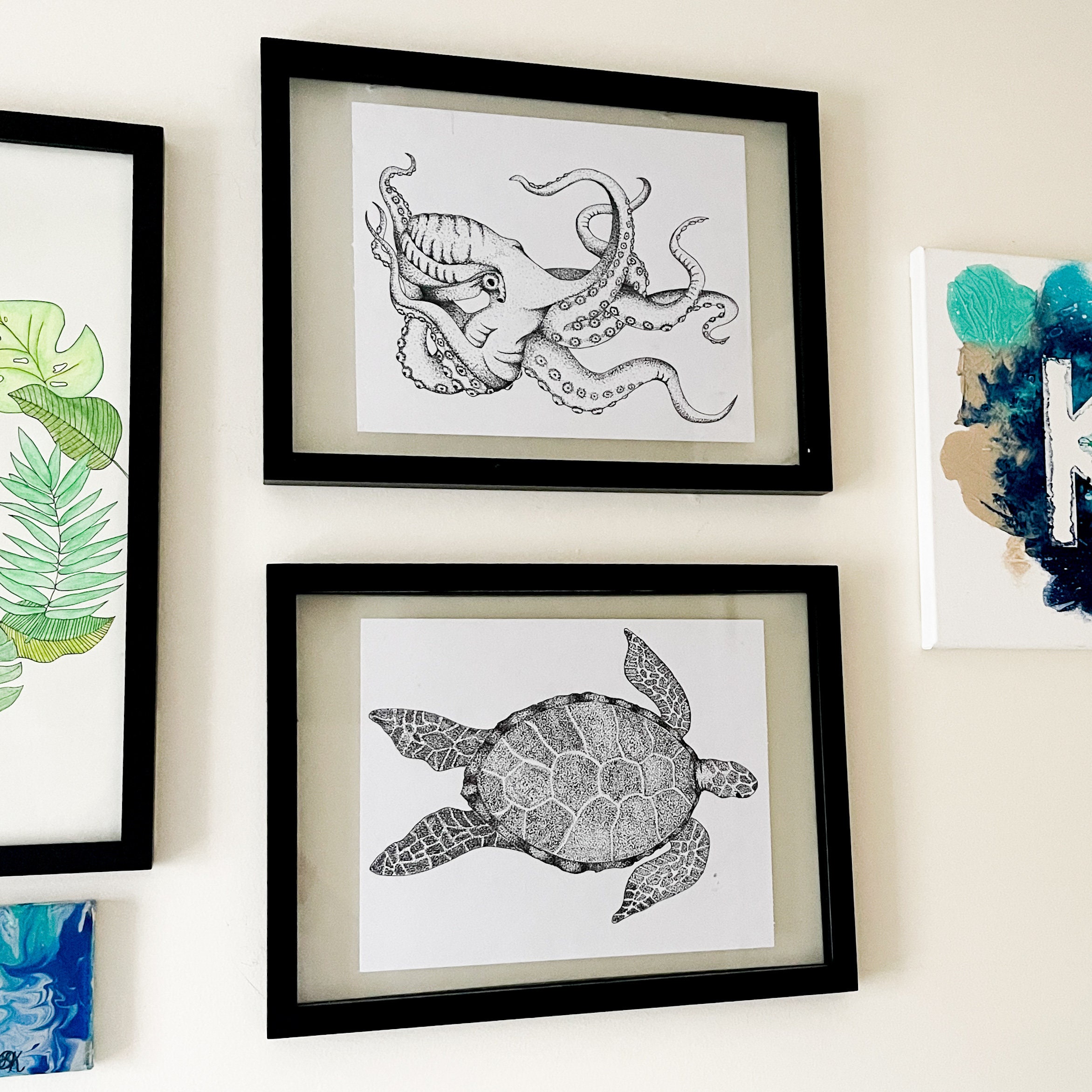 Pointillism Turtle Ink Drawing Print Black and White - Etsy