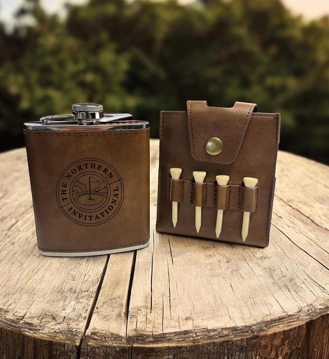 Personalized Leather Golf Flask, Leather Case & Flask, Stainless Steel ...