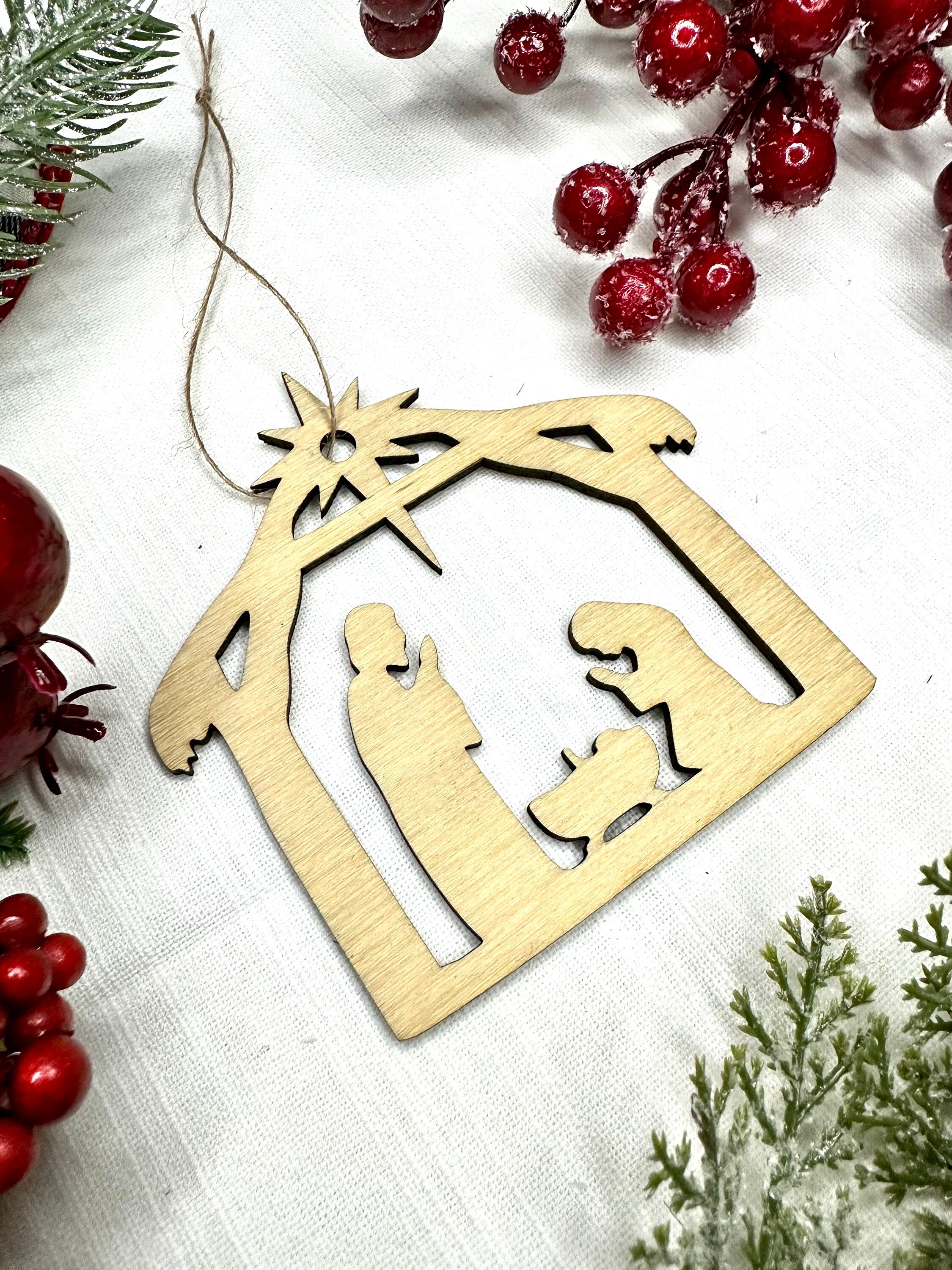Set of 5 or 10 - Wooden Manger Christmas Tree Ornaments - Nativity ...