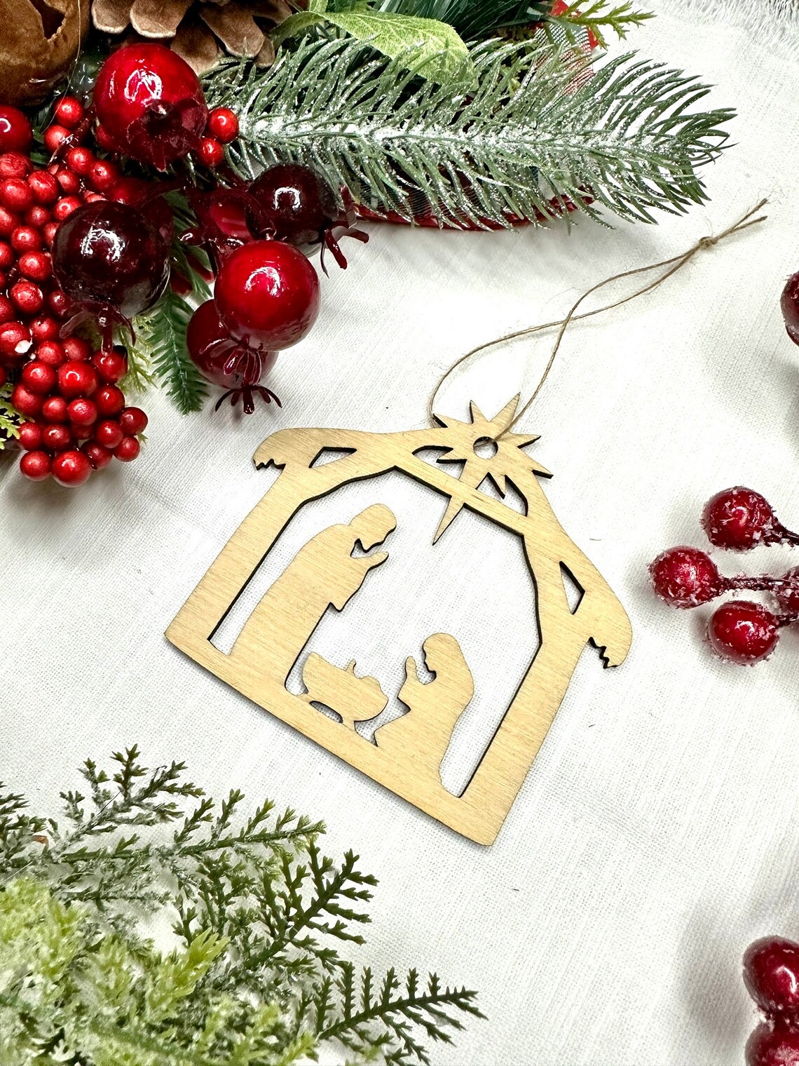 Set of 100 - Wooden Manger Christmas Tree Ornaments - Nativity Scene ...