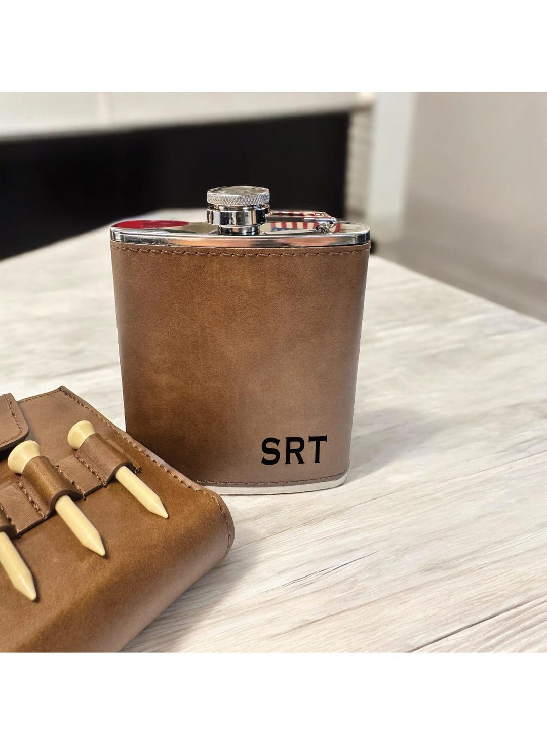 Personalized Leather Golf Flask, Leather Case & Flask, Stainless Steel ...