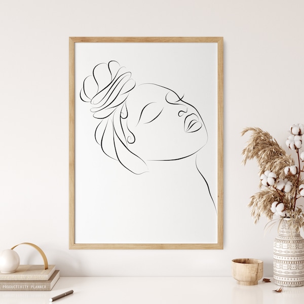 Black Line Woman Portrait Art - Etsy
