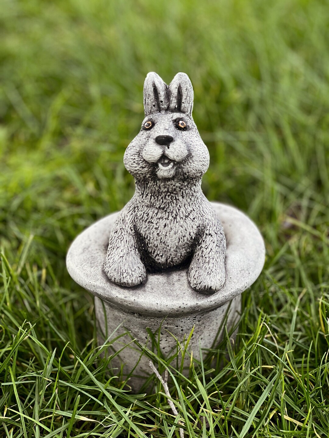 Magic Rabbit Figurine Concrete Bunny in a Hat Statue Home and Garden ...