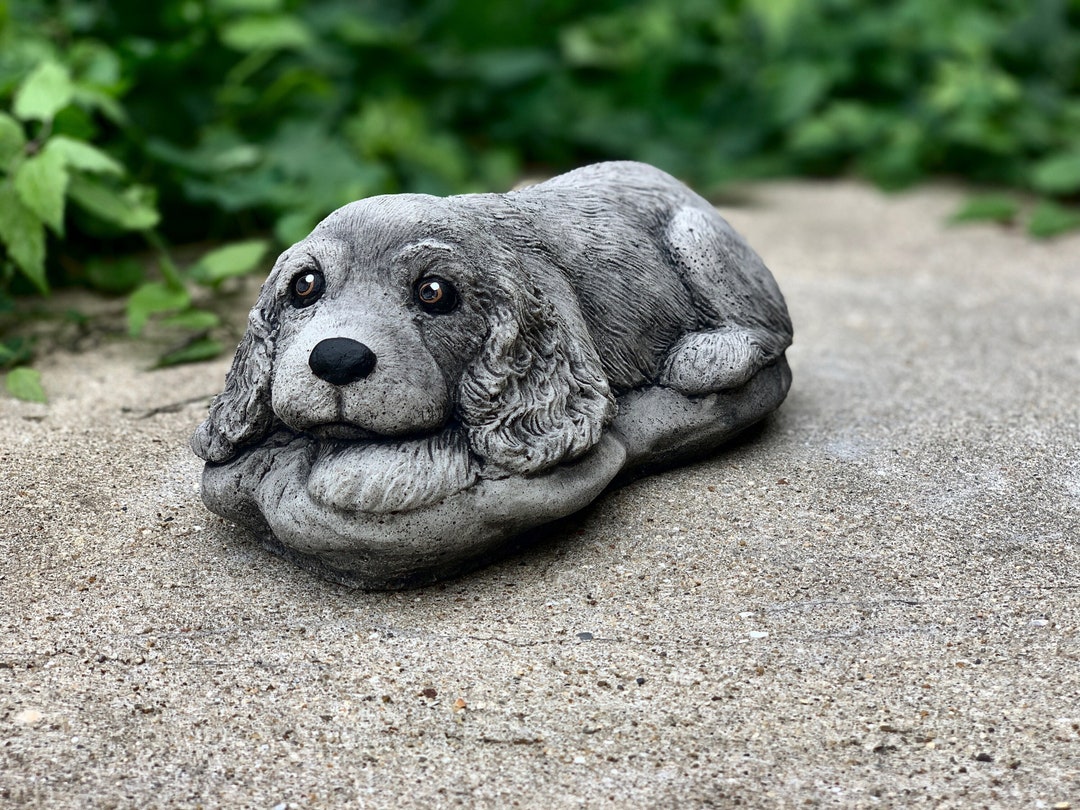 Cute Dog Statue Concrete Spaniel Figurine Stone Puppy Sculpture Cement ...