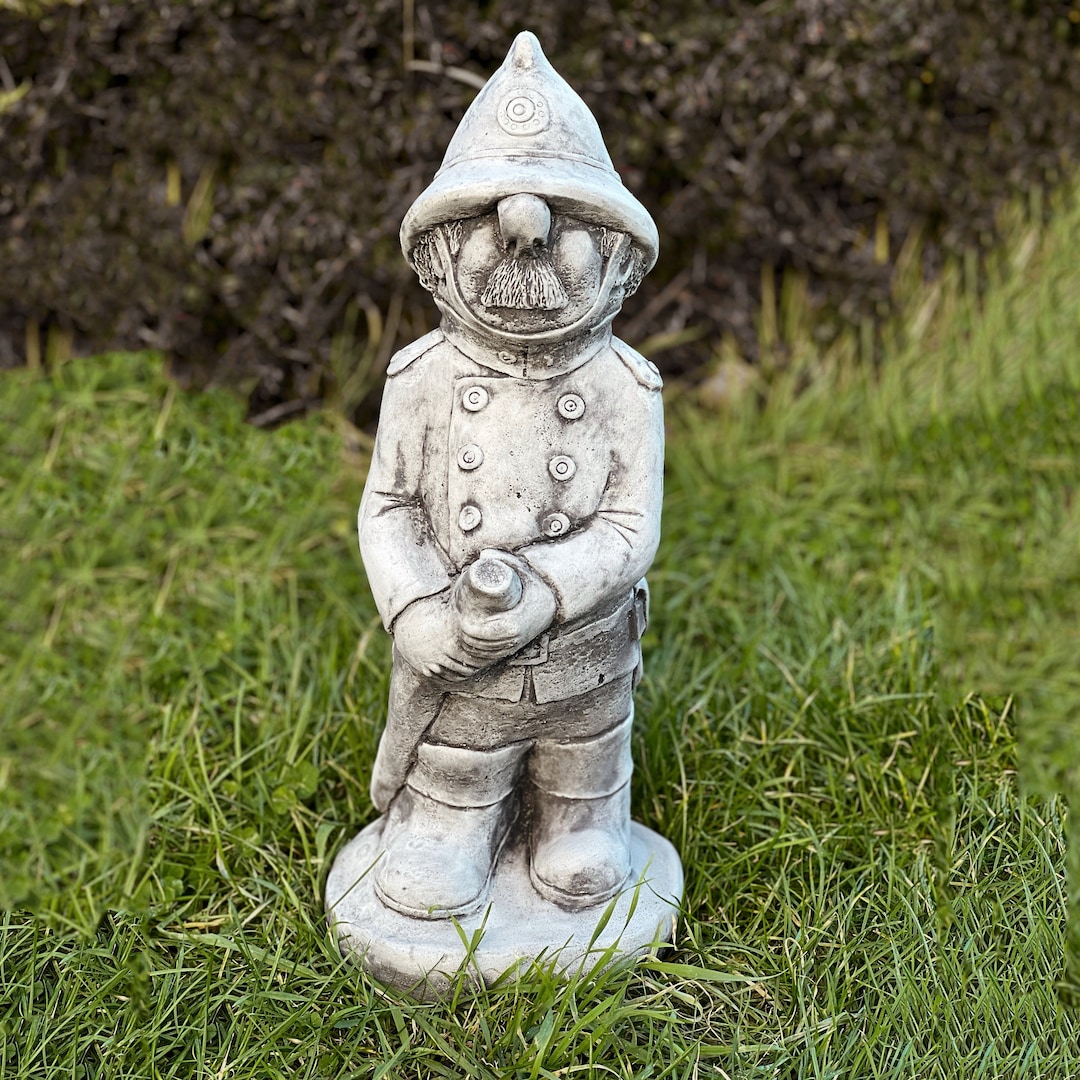Stone Firefighter Statue Concrete Fireman Sculpture Garden Art Ornament ...