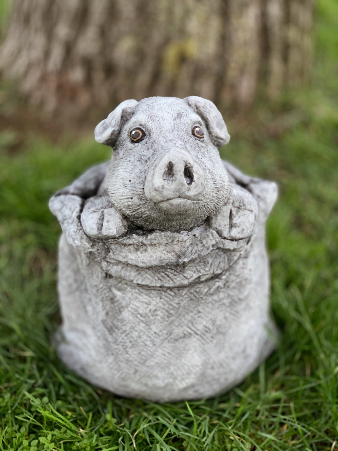 Concrete Pig Figurine Stone Farmhouse Sculpture Garden Cement Decor ...