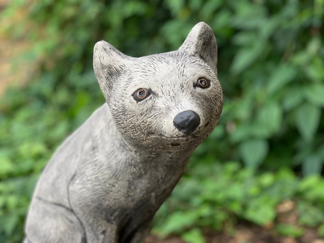 Concrete Fox Figurine Outdoor Sitting Fox Statue Stone Wild Animal ...