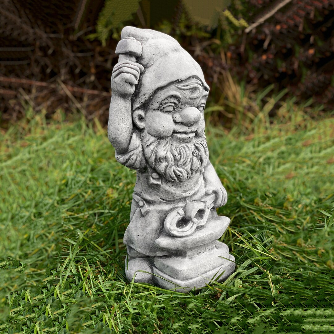 Gnome With a Hammer Statue Concrete Blacksmith Sculpture Stone Forger ...