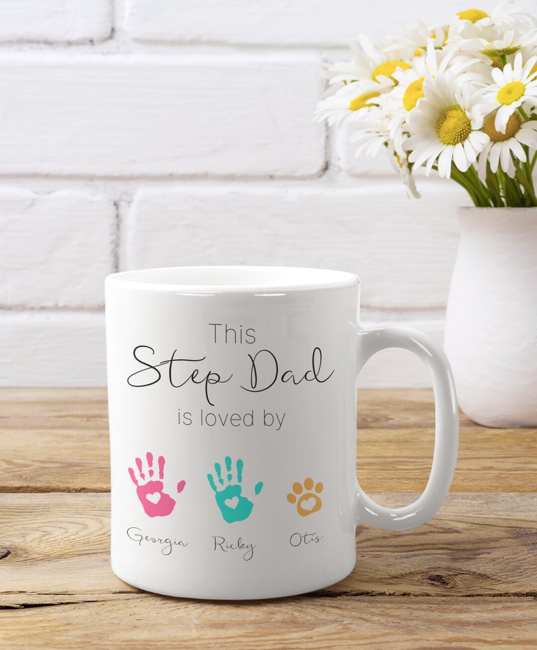Personalised Step Dad Mug: Custom Handprint Gift - Etsy