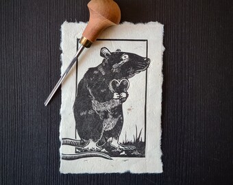 Rat Linocut Print - Etsy