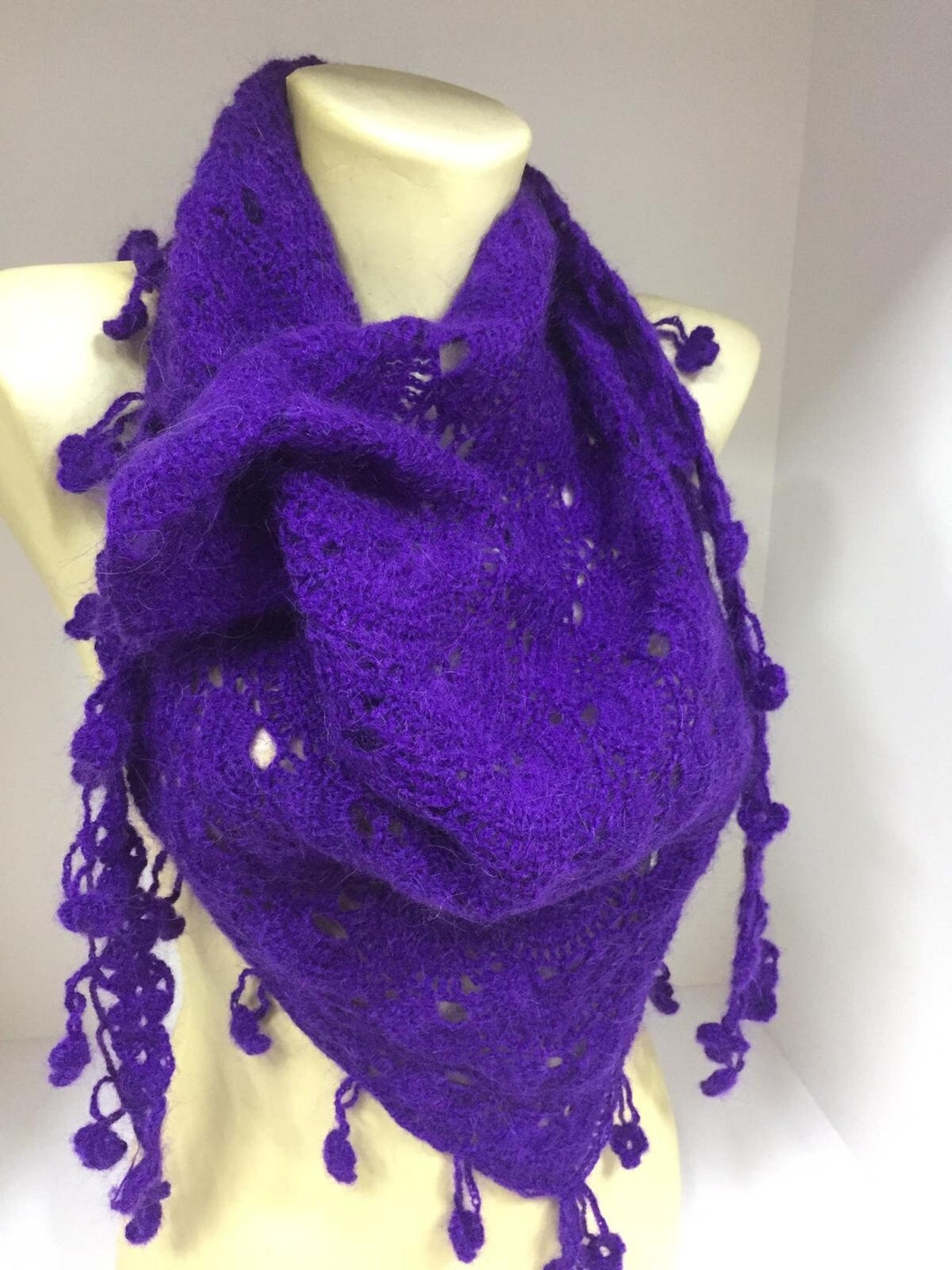 Handmade Wool Crochet Shawl, Boho Triangle Wrap - Etsy