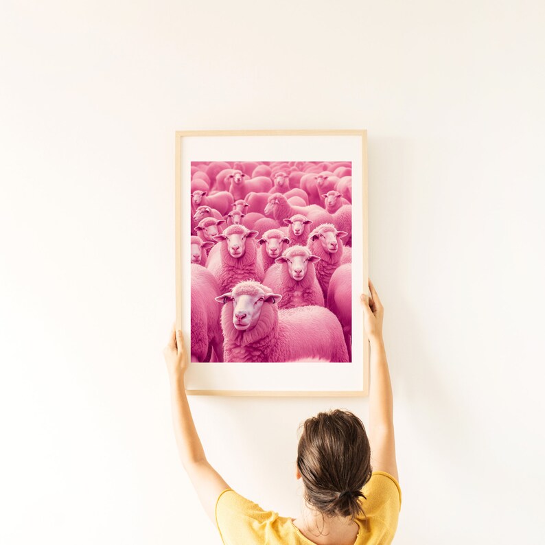 Pink Sheep Print for Toilet Wall Art Print Funny Preppy Print ...