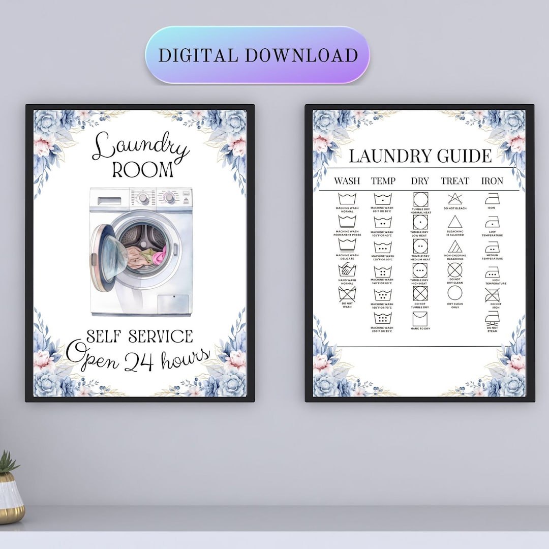 Laundry Room Poster, Two Pieces Print Set,laundry Room Symbols Print ...